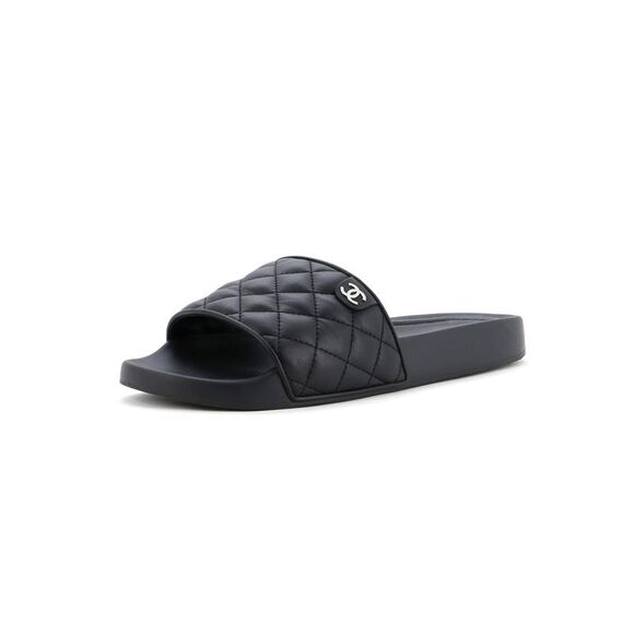 CHANEL | Shoes | Chanel Womens Cc Slide Sandals Quilted Lambskin Black ...